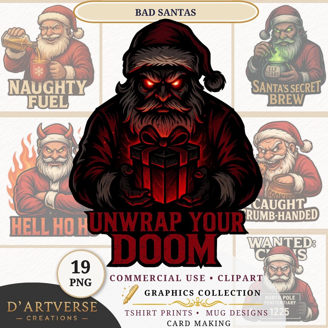 Bad Santa Clipart Set Dark Christmas PNG Funny Holiday Graphics ...
