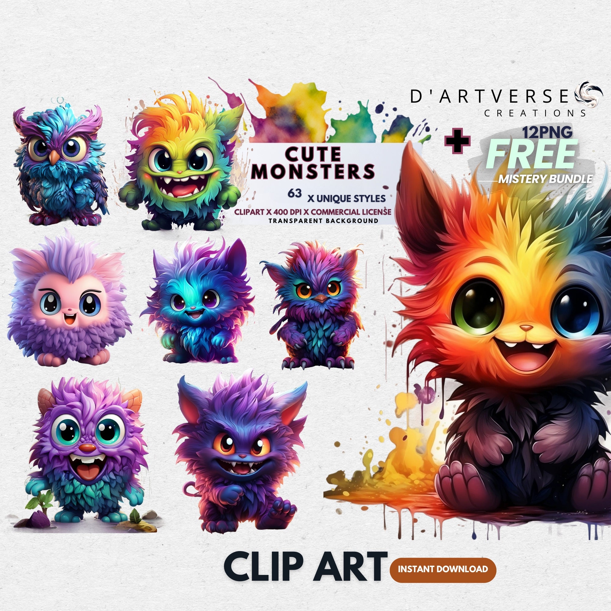 Cute Monster Clipart Little Monster Art Plush Monster Fantasy Halloween ...