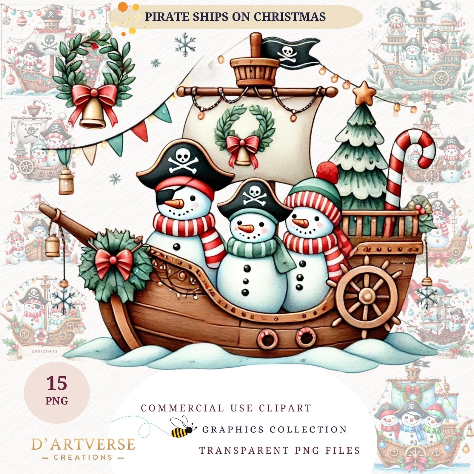 Christmas Pirate Ship Clipart Watercolor Snowman Png Pirates Holiday ...