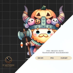Halloween Viking Clipart Bundle Watercolor Cute Vikings PNG Halloween ...