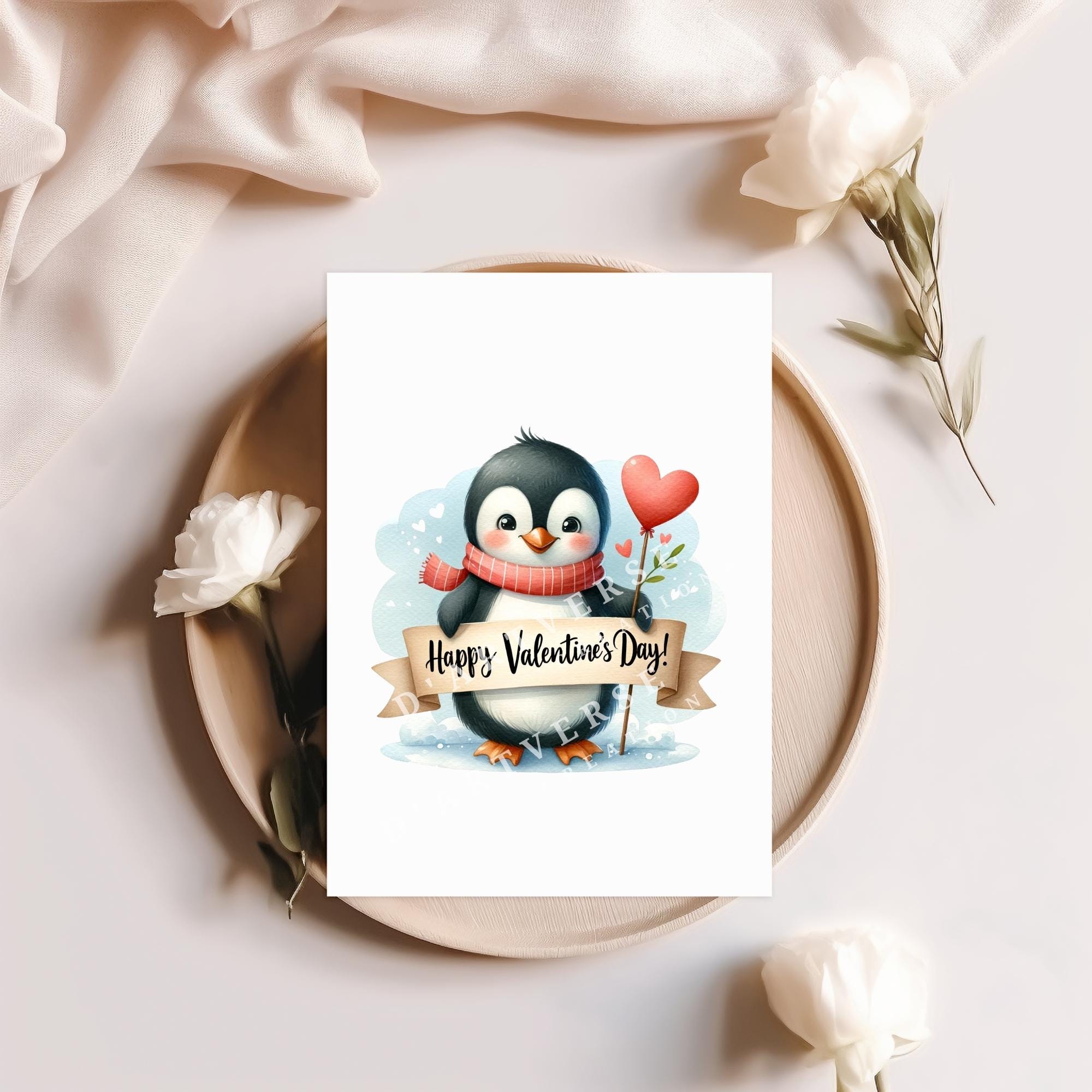 Watercolor Penguin Art Valentine Clipart Set Romantic Penguins Digital ...