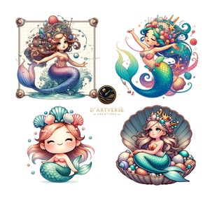 Cute Mermaid Clipart Watercolor Mermaid Summer Png Graphics Fantasy ...