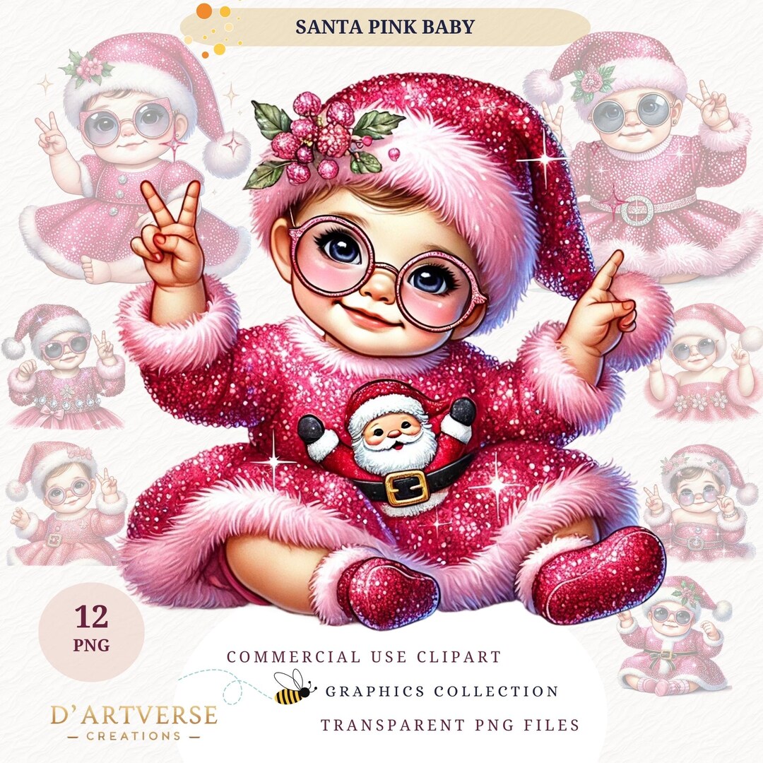Watercolor Santa Baby Clipart Bundle Pink Christmas Baby Graphics ...
