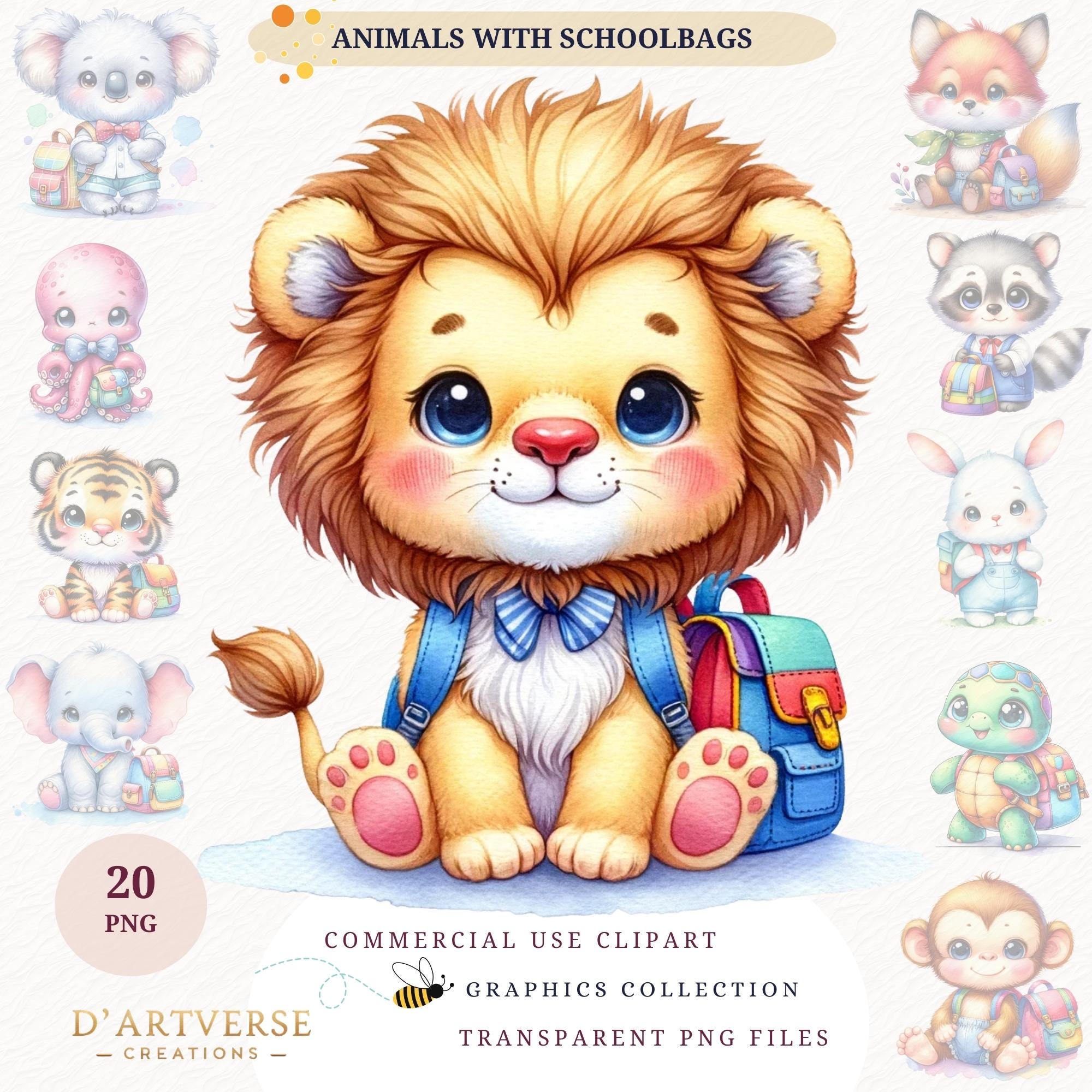 Watercolor School Animals Clipart Cute Animal Graphics Back to School ...