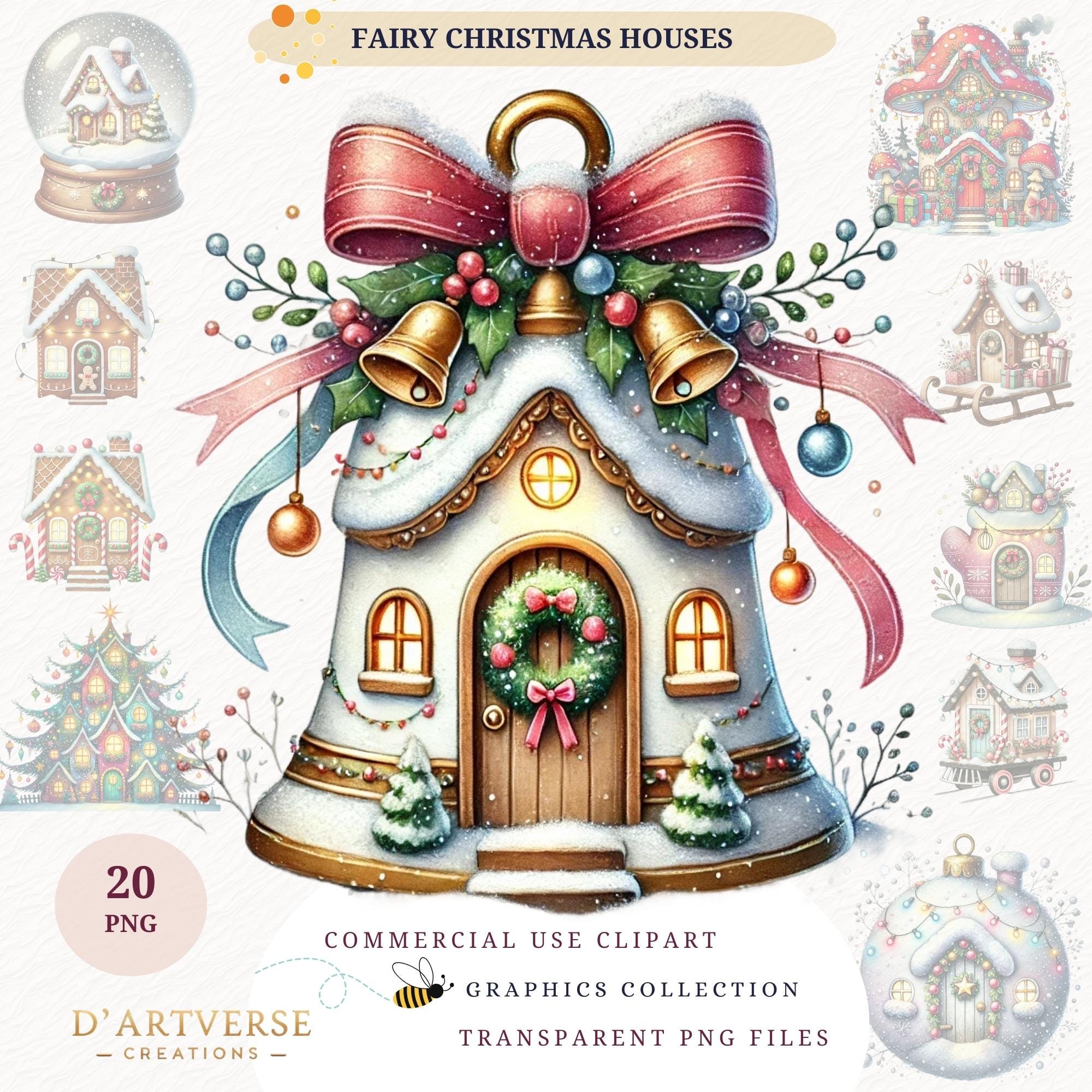 Fairy Christmas House Clipart Bundle Watercolor Winter Cottage PNG ...