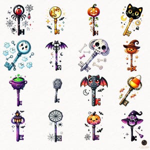 Watercolor Halloween Keys Clipart Spooky Key Graphics Cute Ghost Key ...