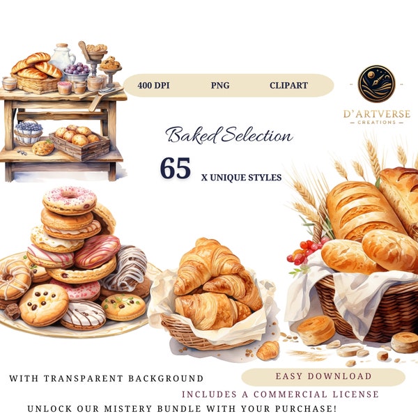 Watercolor Bakery Clipart - Etsy