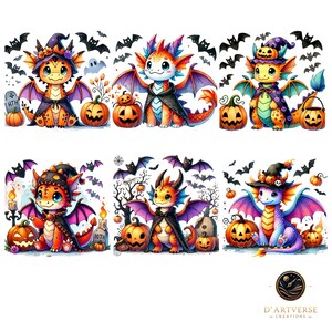 Watercolor Halloween Dragons Clipart Cute Dragon PNG Bundle Halloween ...