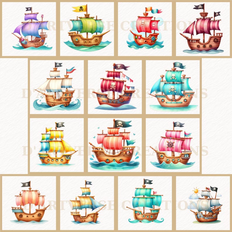 Watercolor Pirate Ships Clipart Bundle Digital Pirate Ship Graphics ...