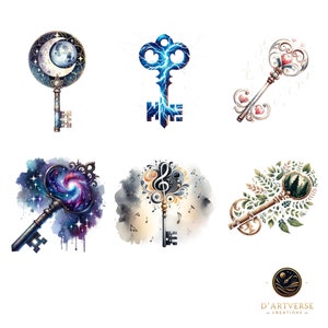 Watercolor Magical Key Clipart Fantasy Illustration Enchanted Key ...