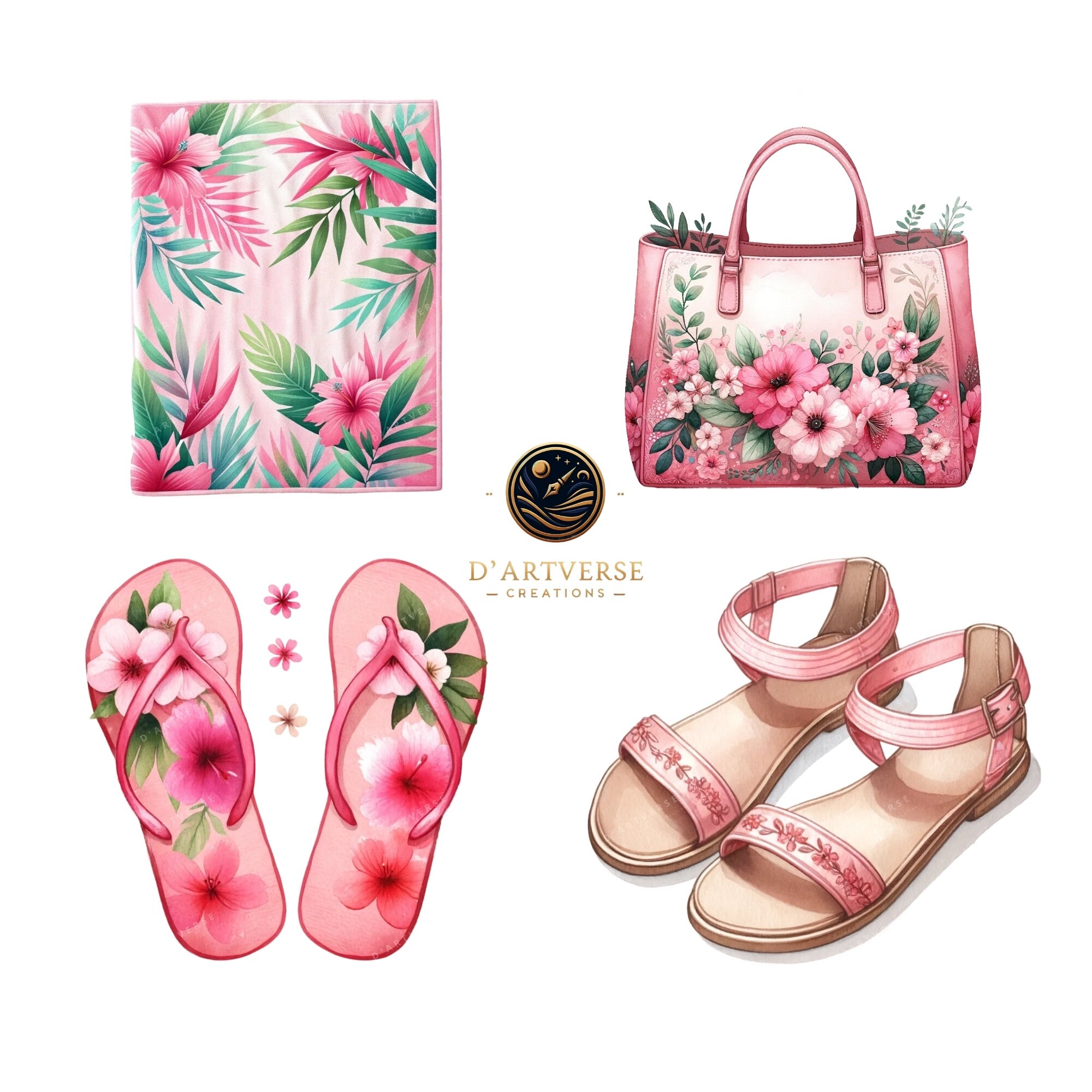 Watercolor Pink Girl Trip Clipart Summer Beach Vacation Graphics ...