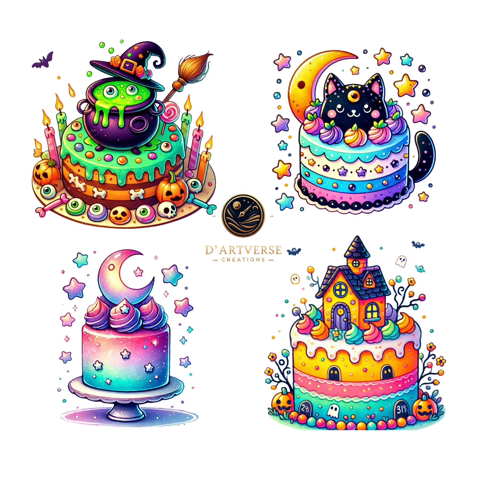 Watercolor Halloween Cake Clipart Spooky Cute Ghosts PNG Halloween ...