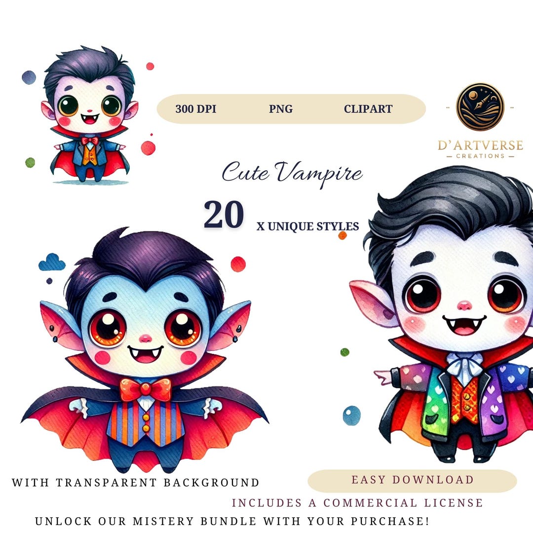 Cute Vampire Watercolor Clipart Halloween Vampire Graphics Spooky Baby ...