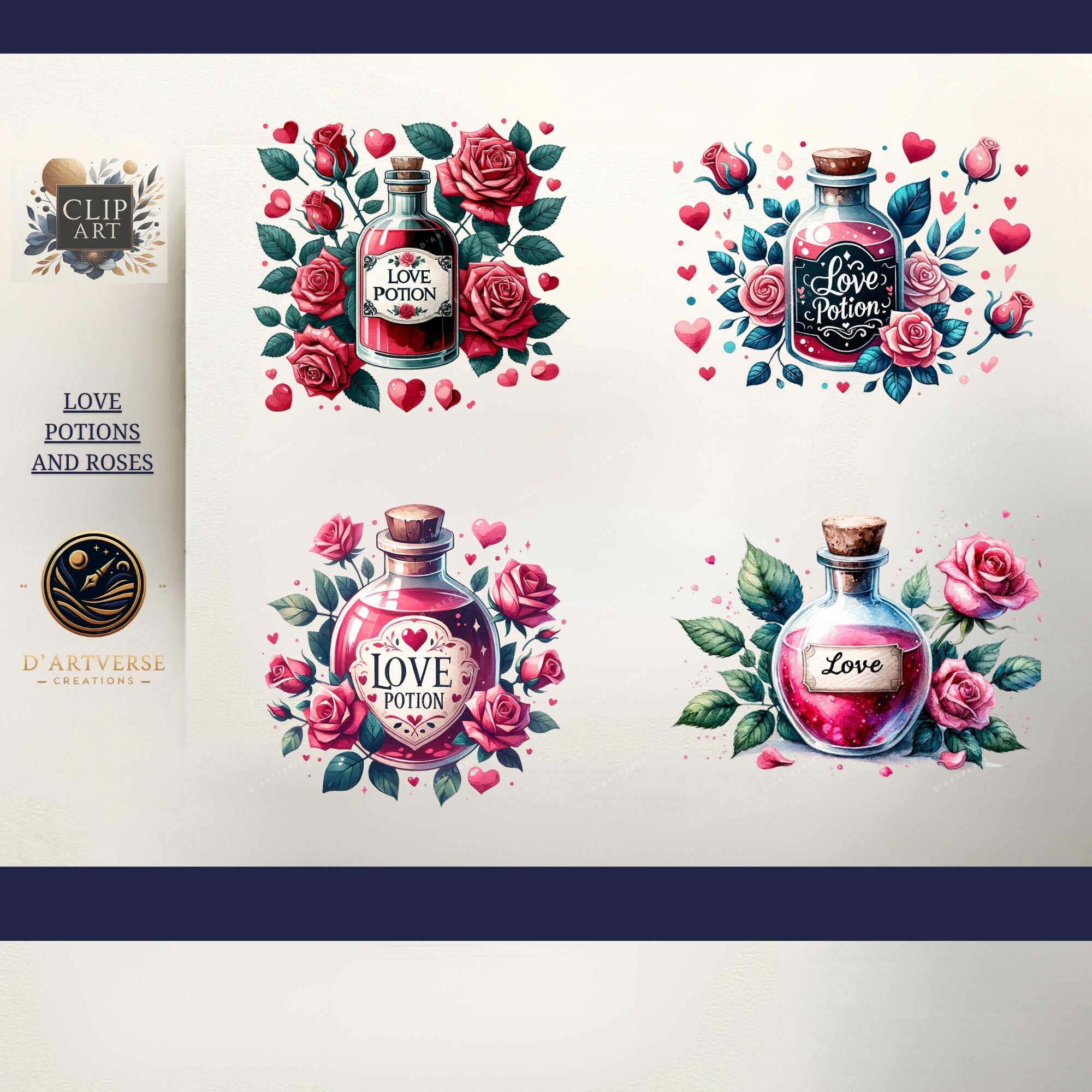 Watercolor Love Clipart Roses Digital Bundle Valentines Day Crafts Love ...
