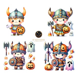 Halloween Viking Clipart Bundle Watercolor Cute Vikings PNG Halloween ...