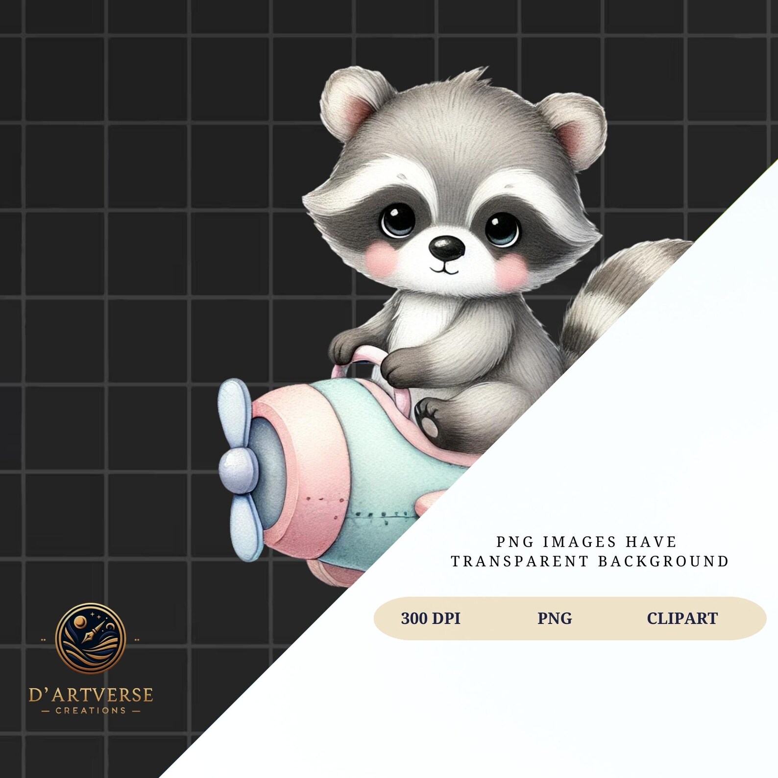 Watercolor Baby Animal Clipart Bundle Cute Animals in Airplane PNG ...