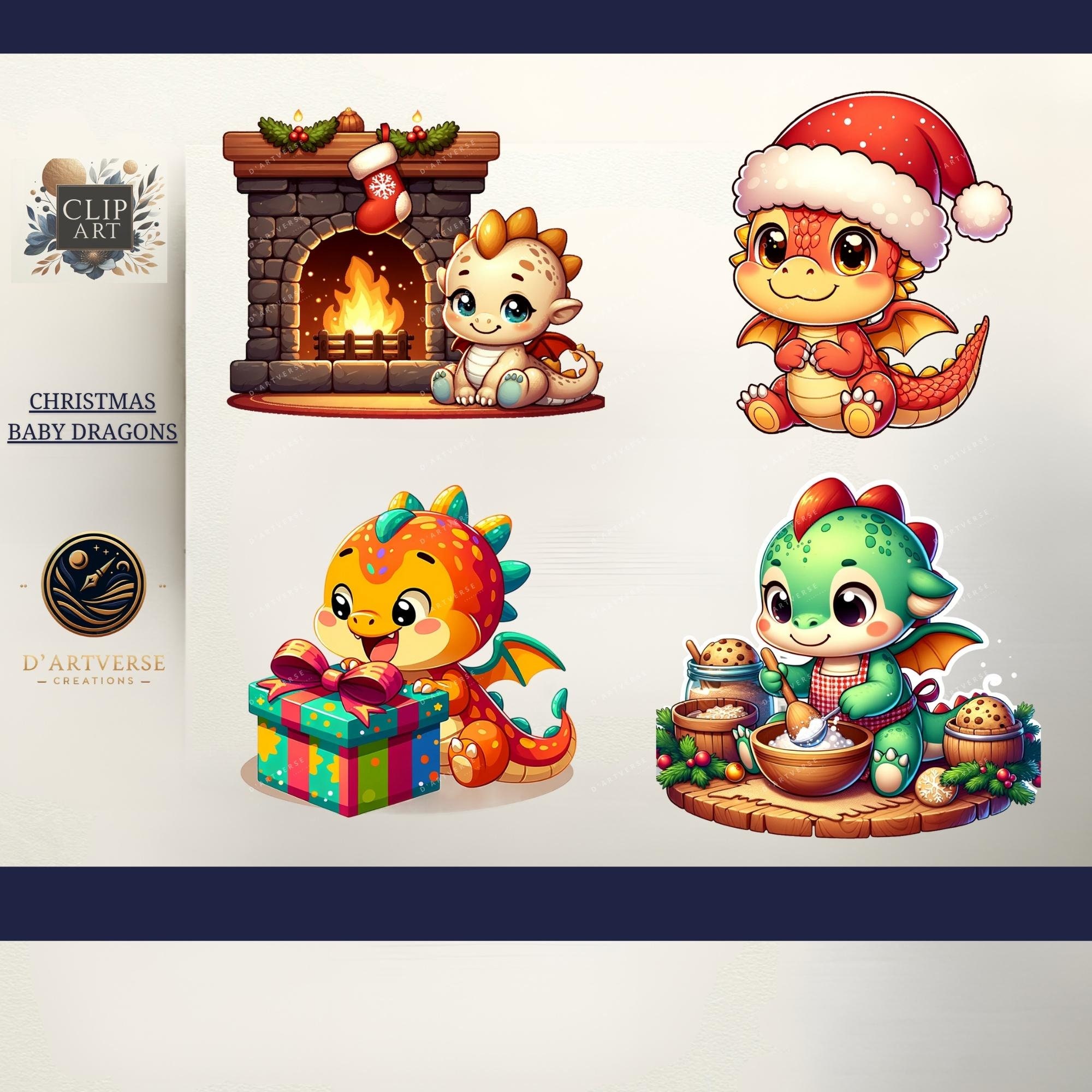 Christmas Dragon Clipart Cute Xmas Clipart Festive Holiday Digital ...