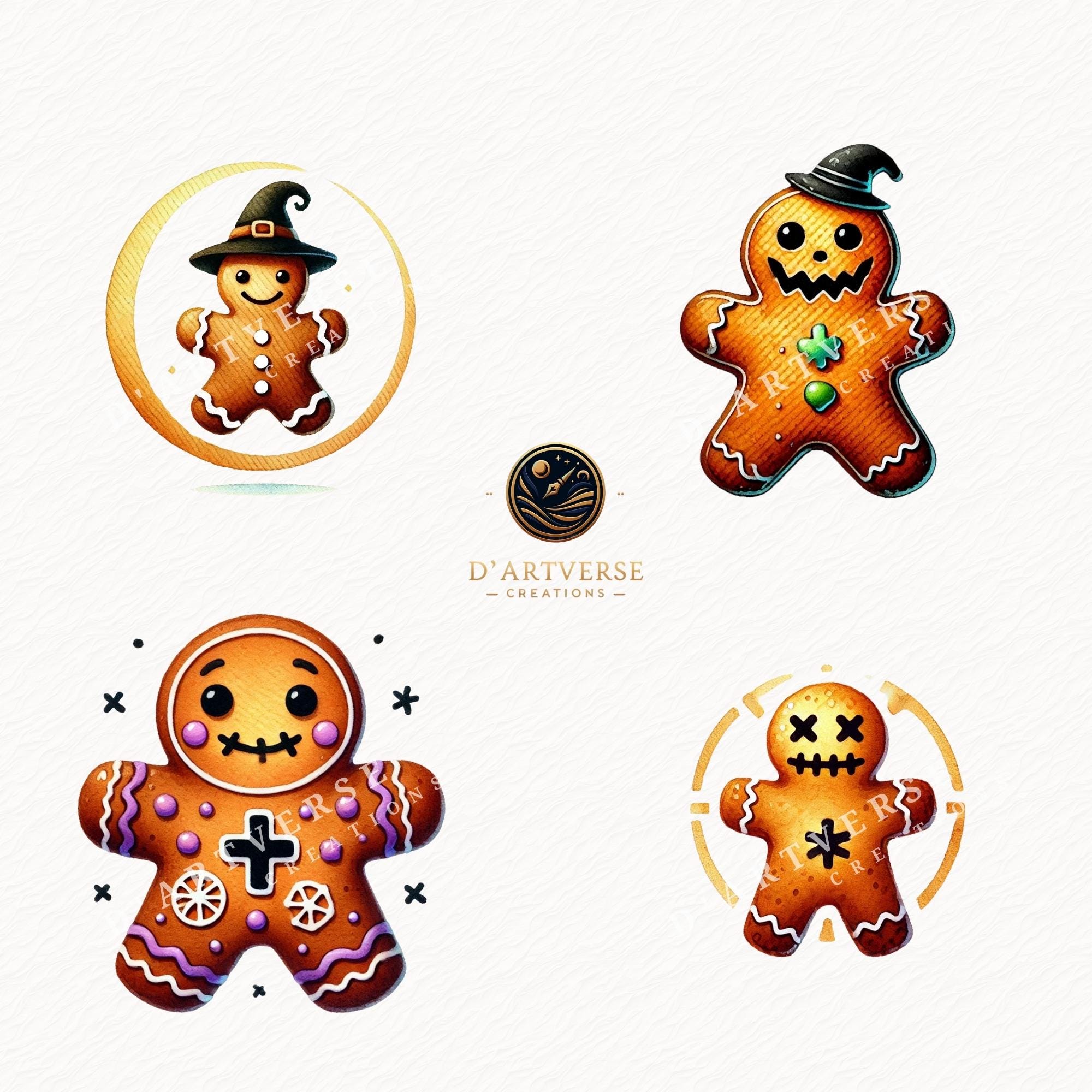 Halloween Gingerbread Man Clipart Set Watercolor Spooky Cookie PNG Cute ...