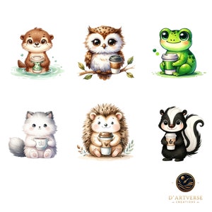 Watercolor Cute Animals Clipart Cafe Mug Animals Png Baby Animal ...