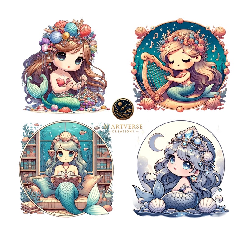 Cute Mermaid Clipart Watercolor Mermaid Summer Png Graphics Fantasy ...