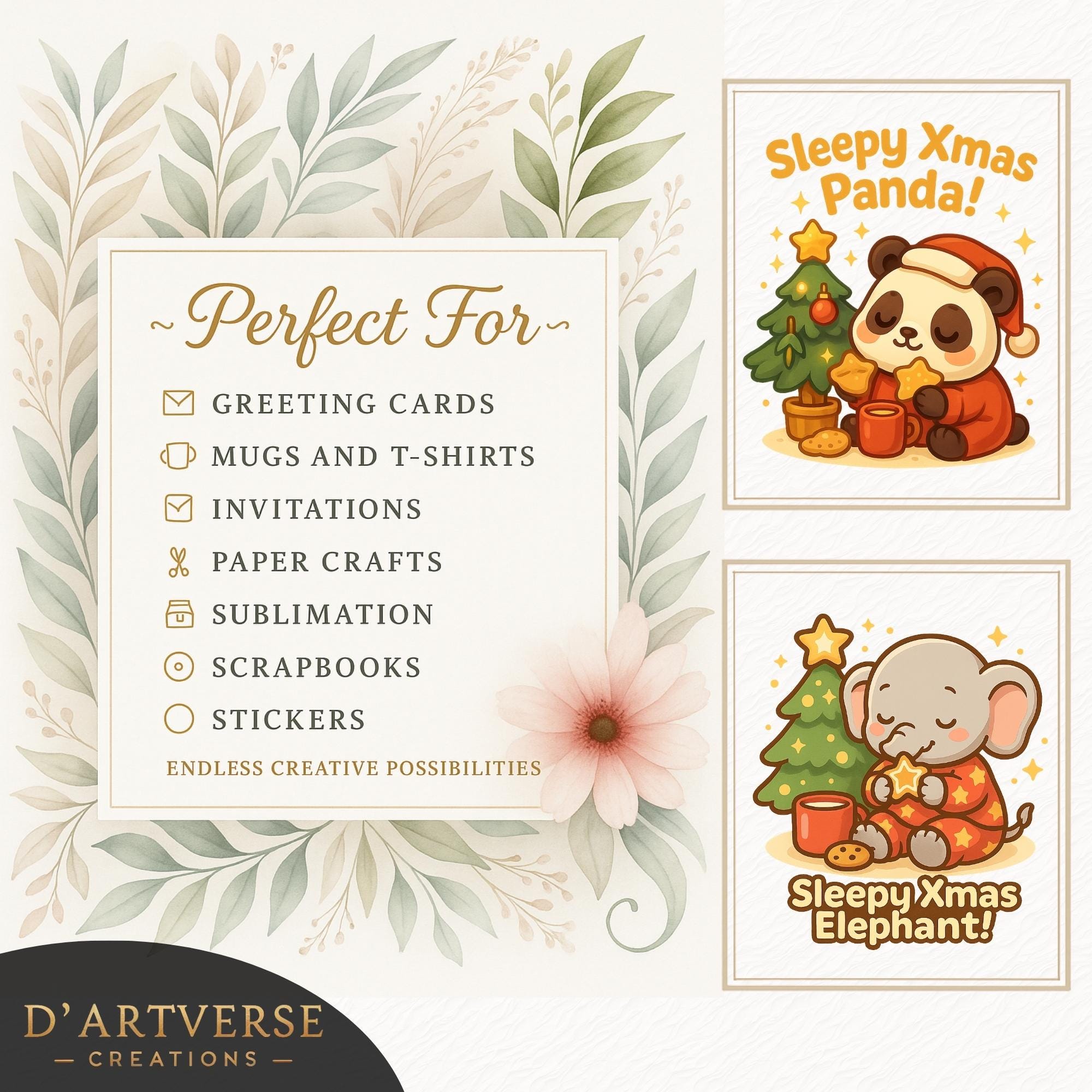 Sleepy Christmas Animals Clipart Cute PNG Set Cozy Winter Animal ...