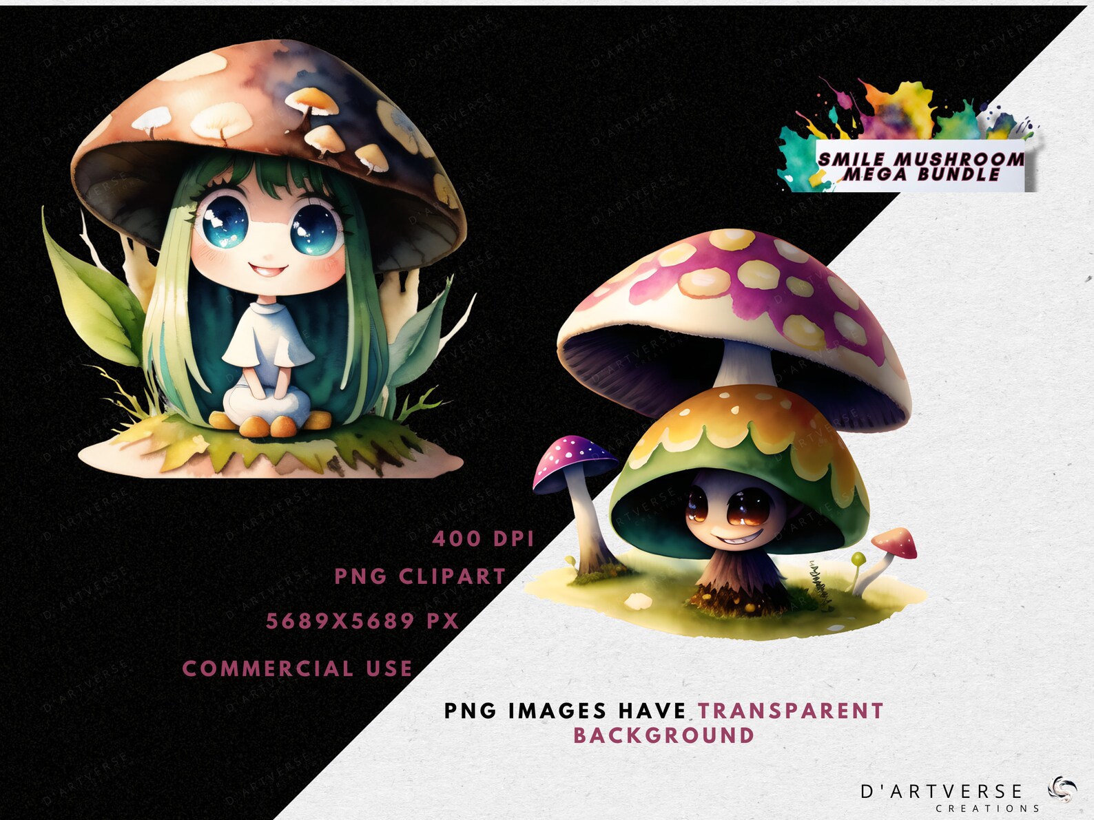 Mushroom Watercolor Clipart Mega Bundle Cute Mushroom Magical Clipart ...