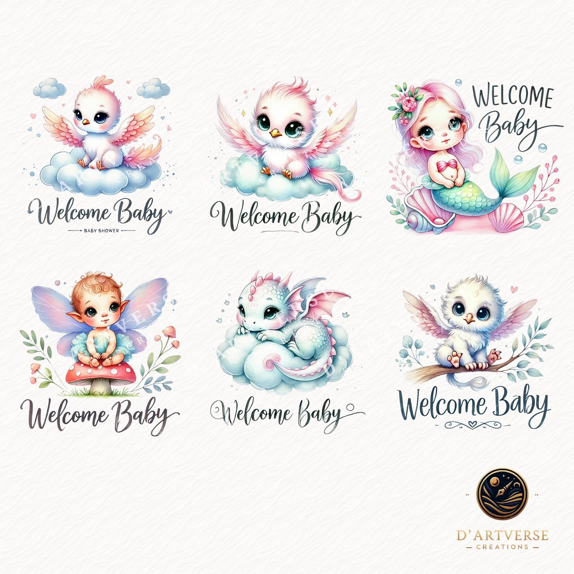 Mythical Baby Creatures Clipart Bundle Watercolor Dragon Unicorn Fairy ...
