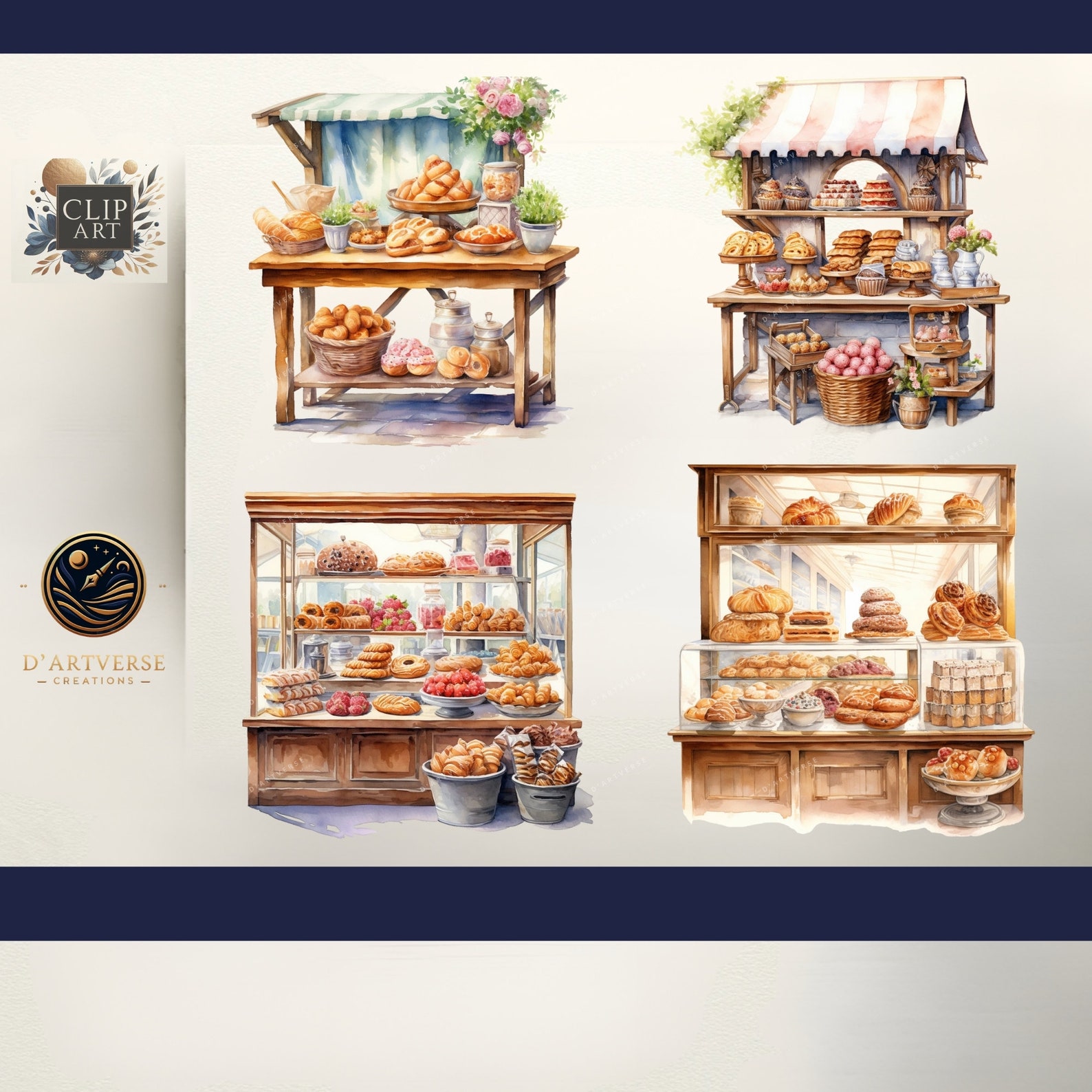 Watercolor Bakery Clipart Png Bread Sweet Treats Breakfast Shop Design ...