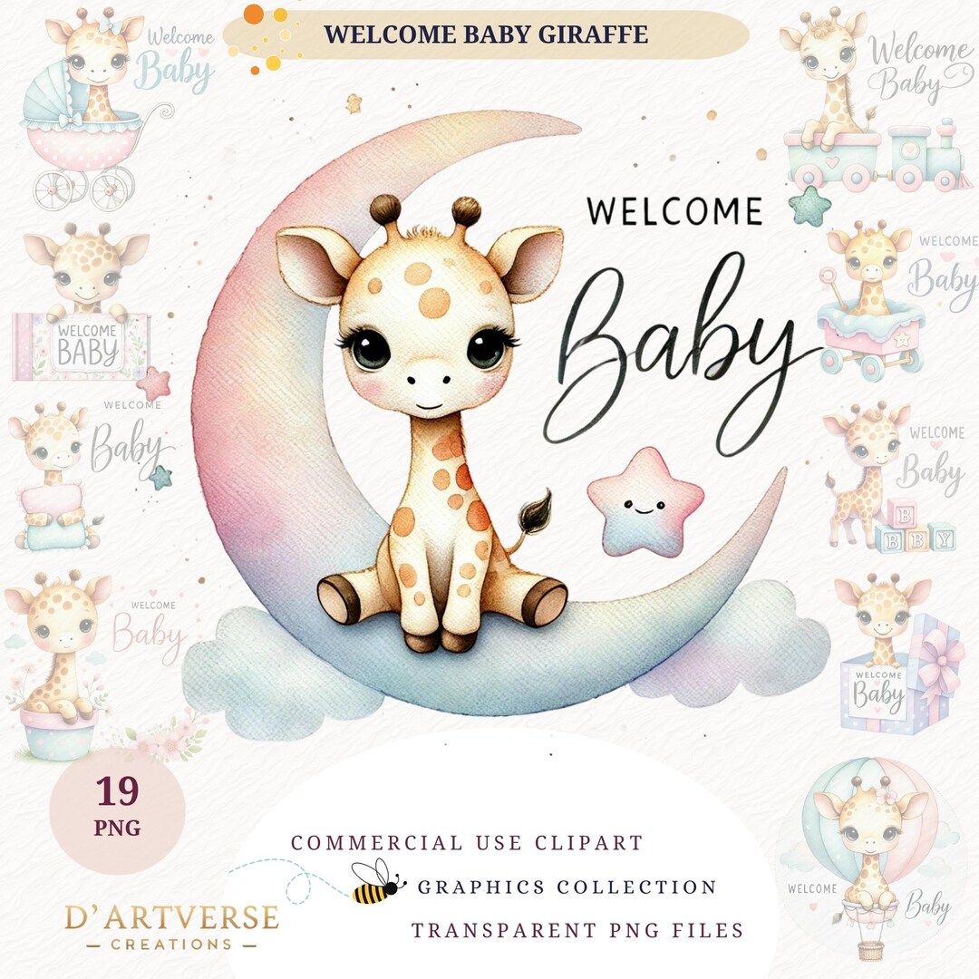 Watercolor Baby Giraffe Clipart Bundle Cute Safari Animal PNG Nursery ...