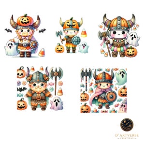 Halloween Viking Clipart Bundle Watercolor Cute Vikings PNG Halloween ...