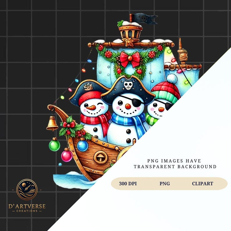 Christmas Pirate Ship Clipart Watercolor Snowman Png Pirates Holiday ...