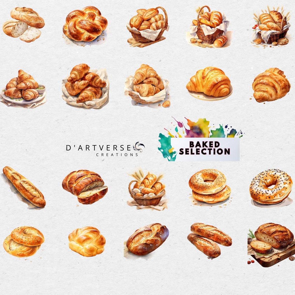 Watercolor Bakery Clipart Bread Croissant French Baguette Png - Etsy