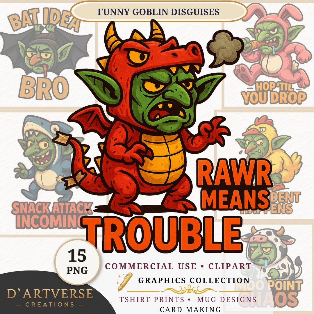 Funny Goblin Costume Clipart Set Halloween PNG Digital Download Grumpy ...
