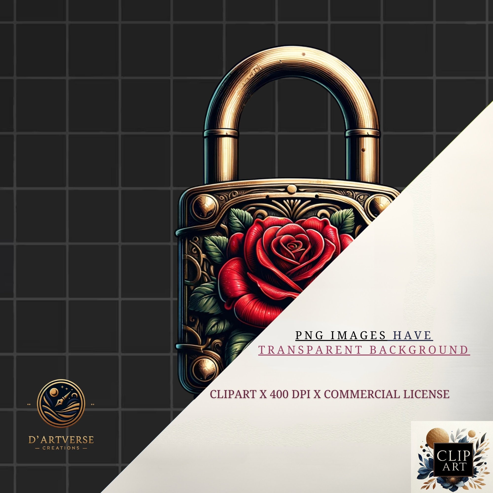Floral Clipart Flower Graphics Love Lock Png Floral Padlock Card Design ...
