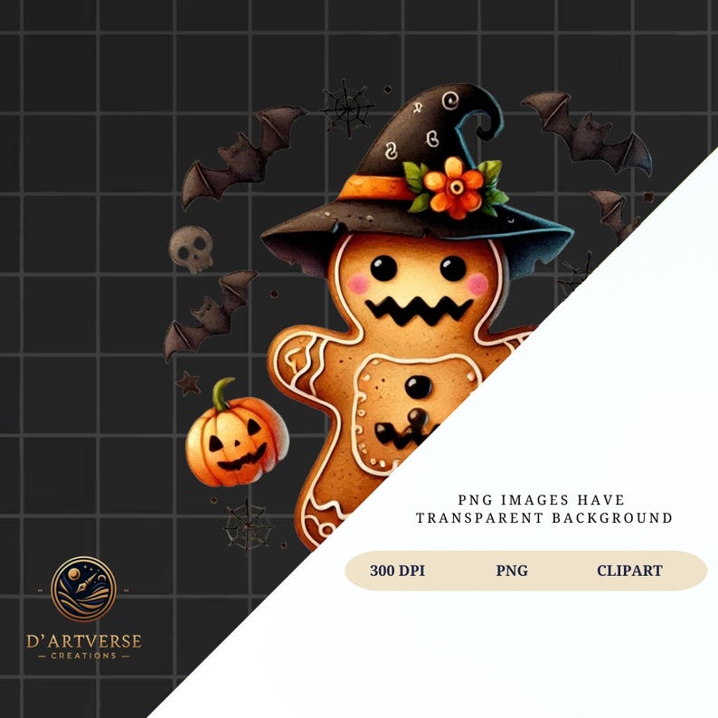 Halloween Gingerbread Man Clipart Set Watercolor Spooky Cookie PNG Cute ...