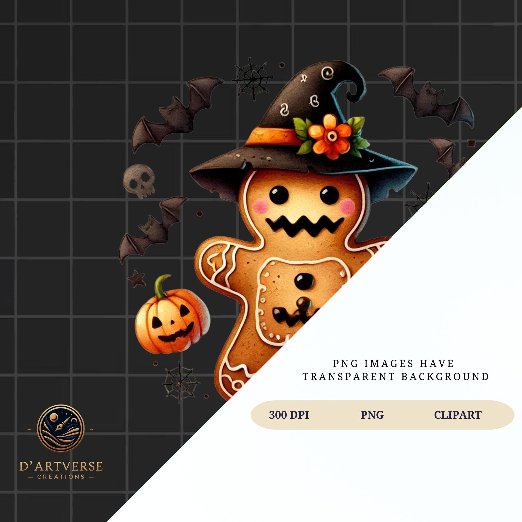 Halloween Gingerbread Man Clipart Set Watercolor Spooky Cookie PNG Cute ...