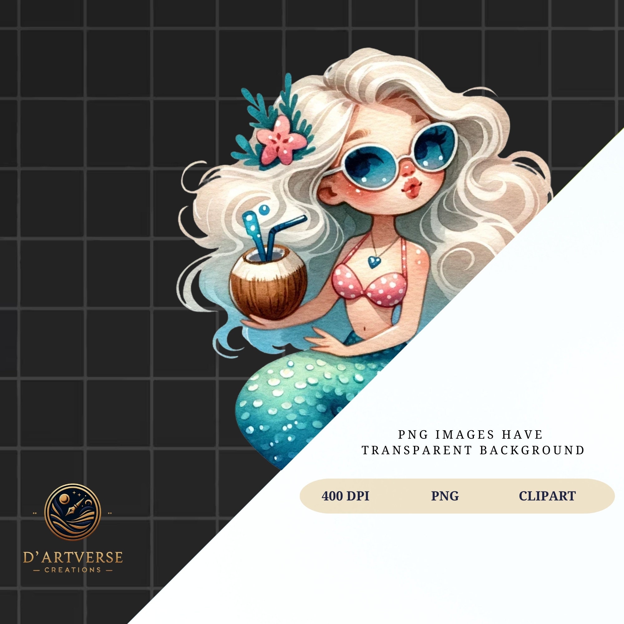 Mermaid Beach Party Clipart Watercolor Mermaid Graphics Summer Party ...