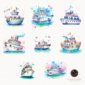 Cute Cruise Ship Clipart Bundle Watercolor Nautical PNG Ocean Travel ...