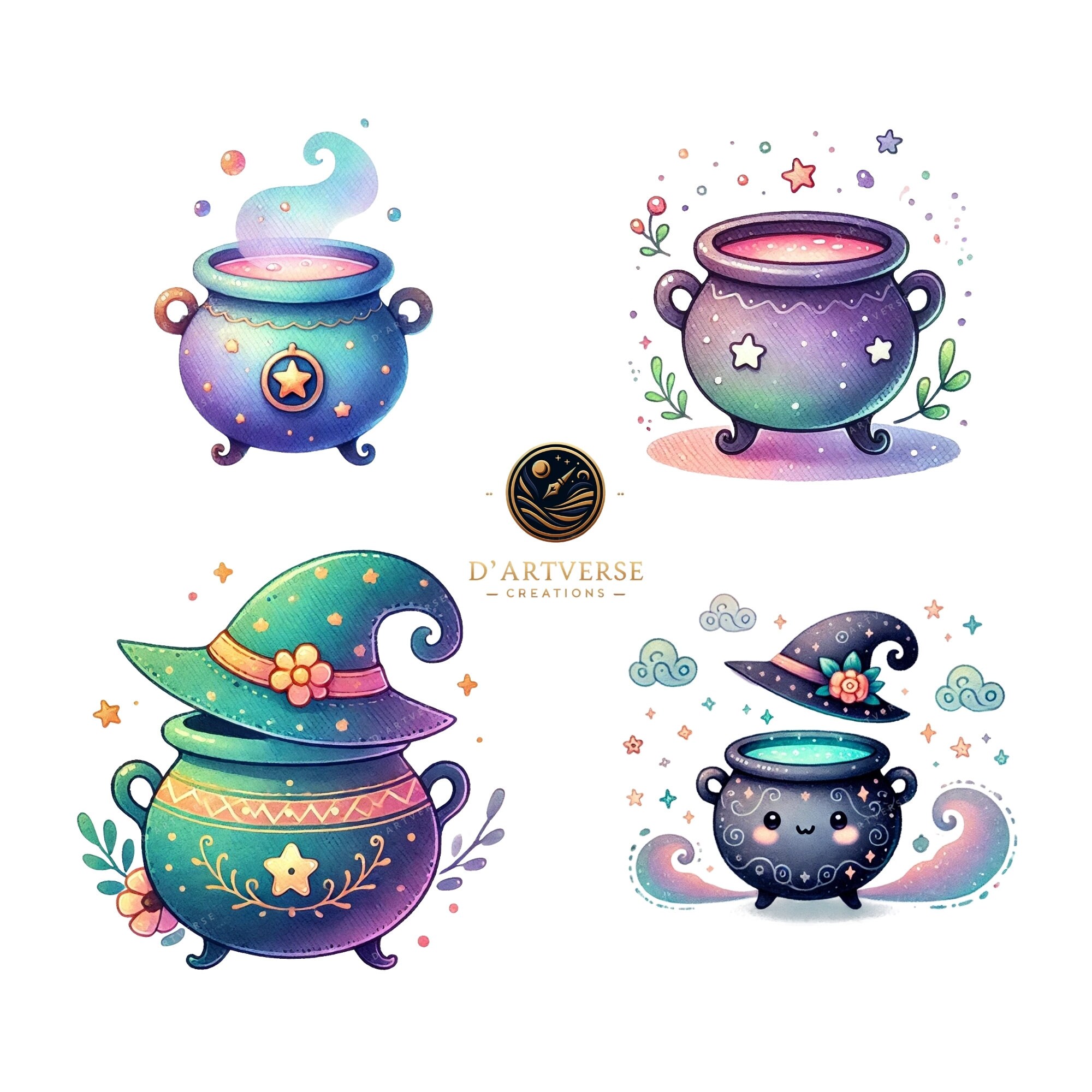 Witch Clipart Watercolor Witch Pot Graphics Magical Potion PNG ...