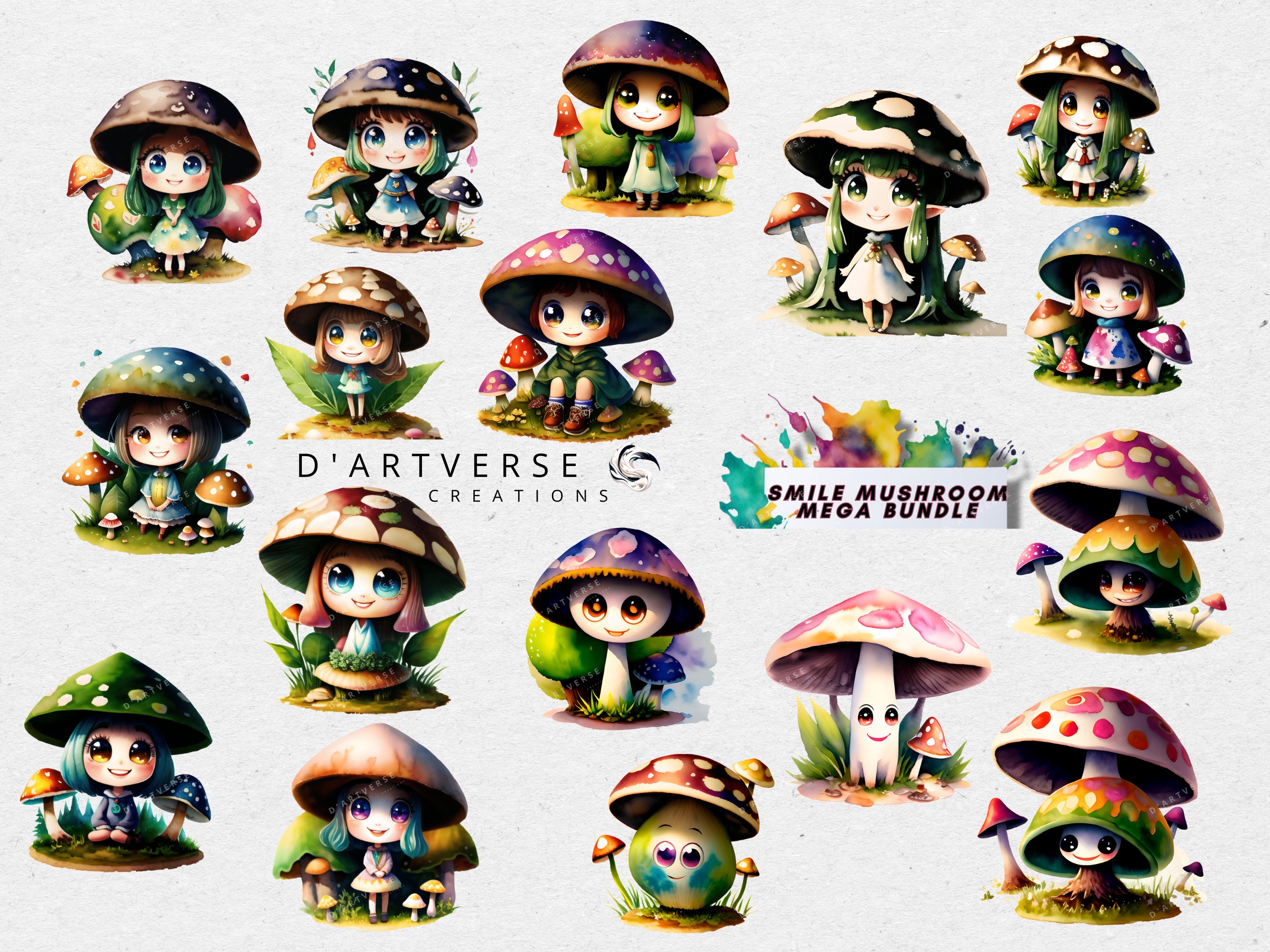 Mushroom Watercolor Clipart Mega Bundle Cute Mushroom Magical Clipart ...
