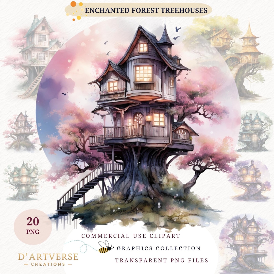 Treehouse Clipart Enchanted Forest Clipart Watercolor House Tree Png ...