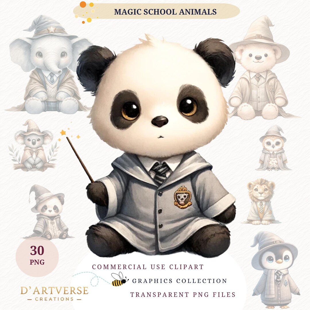 Watercolor Magic School Animal Clipart Bundle Cute Wizard Creatures PNG ...