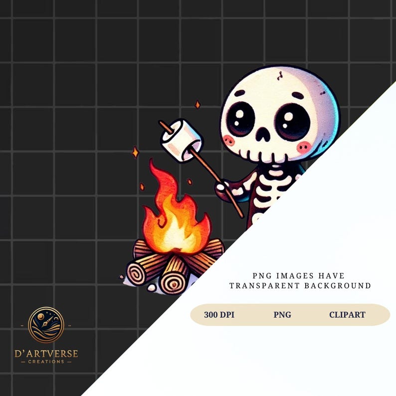 Watercolor Skeleton Clipart Marshmallow Campfire Cute Skeleton PNG ...