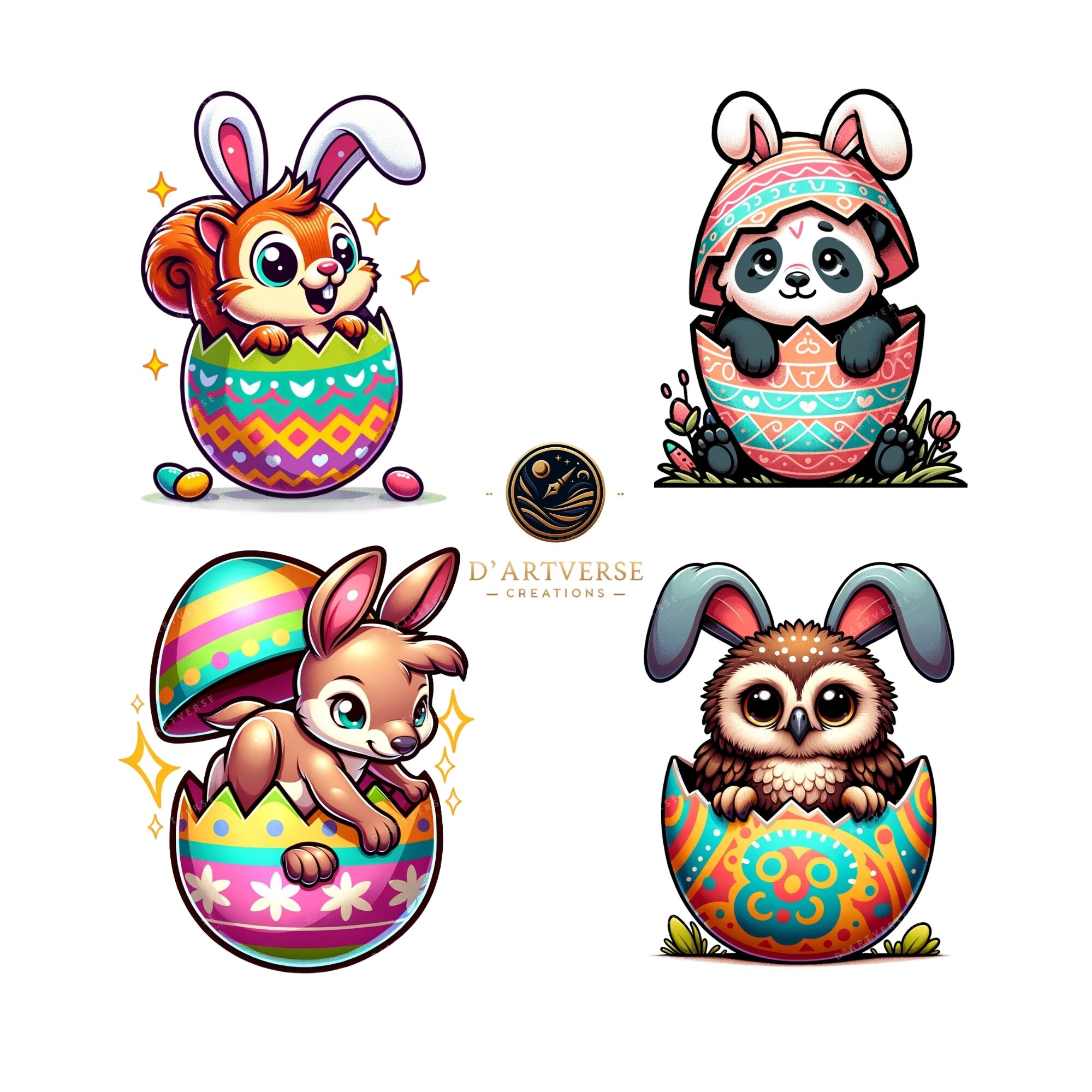 Easter Animals Clipart Bundle Watercolor Easter Egg Printable Baby ...