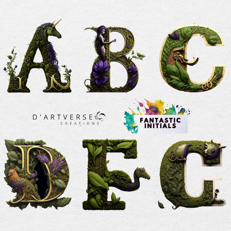 Magical Alphabet Clipart Fantasy Creatures Letters Digital Download ...