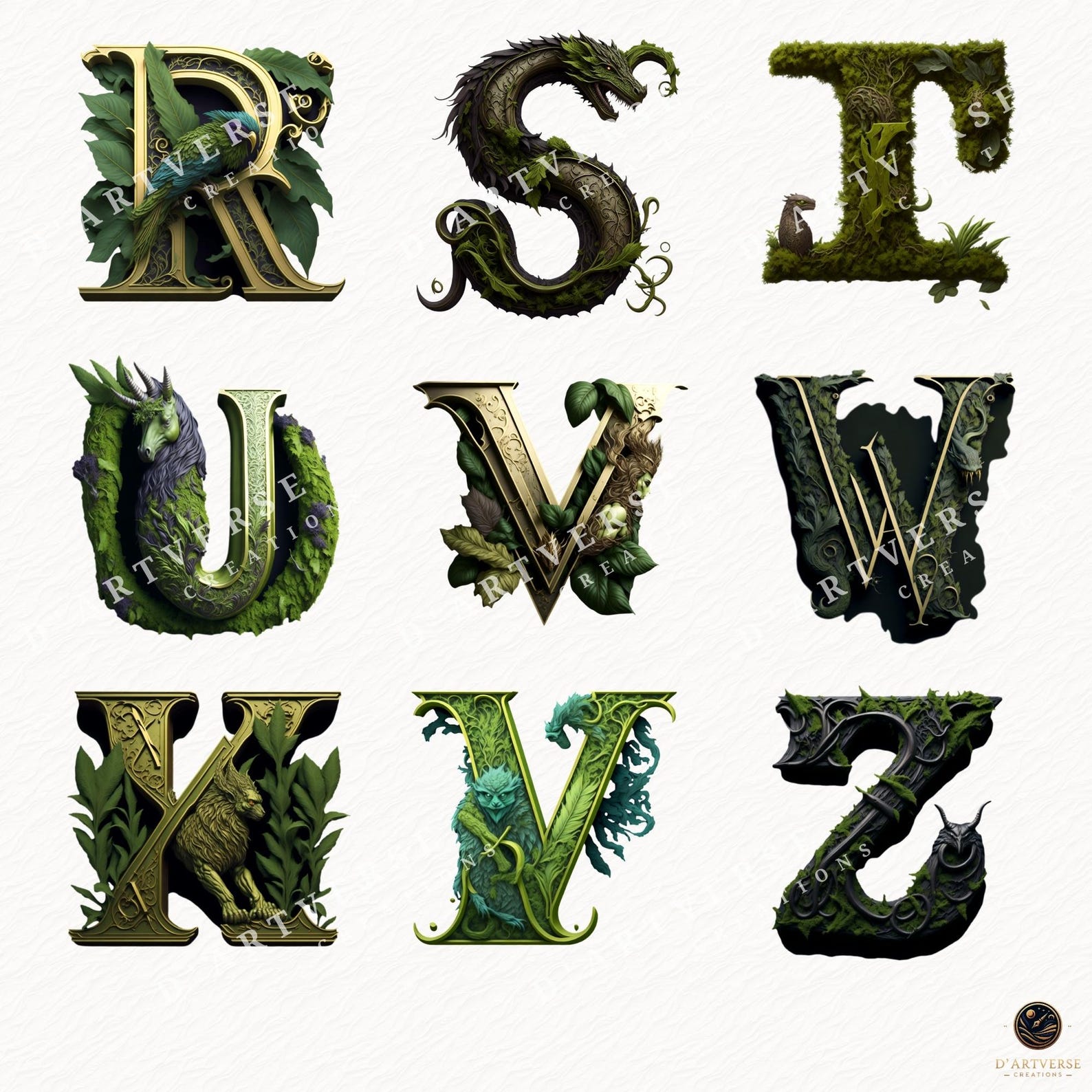 Magical Alphabet Clipart Fantasy Creatures Letters Digital Download ...