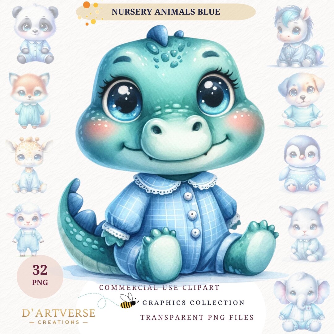 Watercolor Baby Animal Clipart Bundle Cute Nursery Decor PNG Digital ...