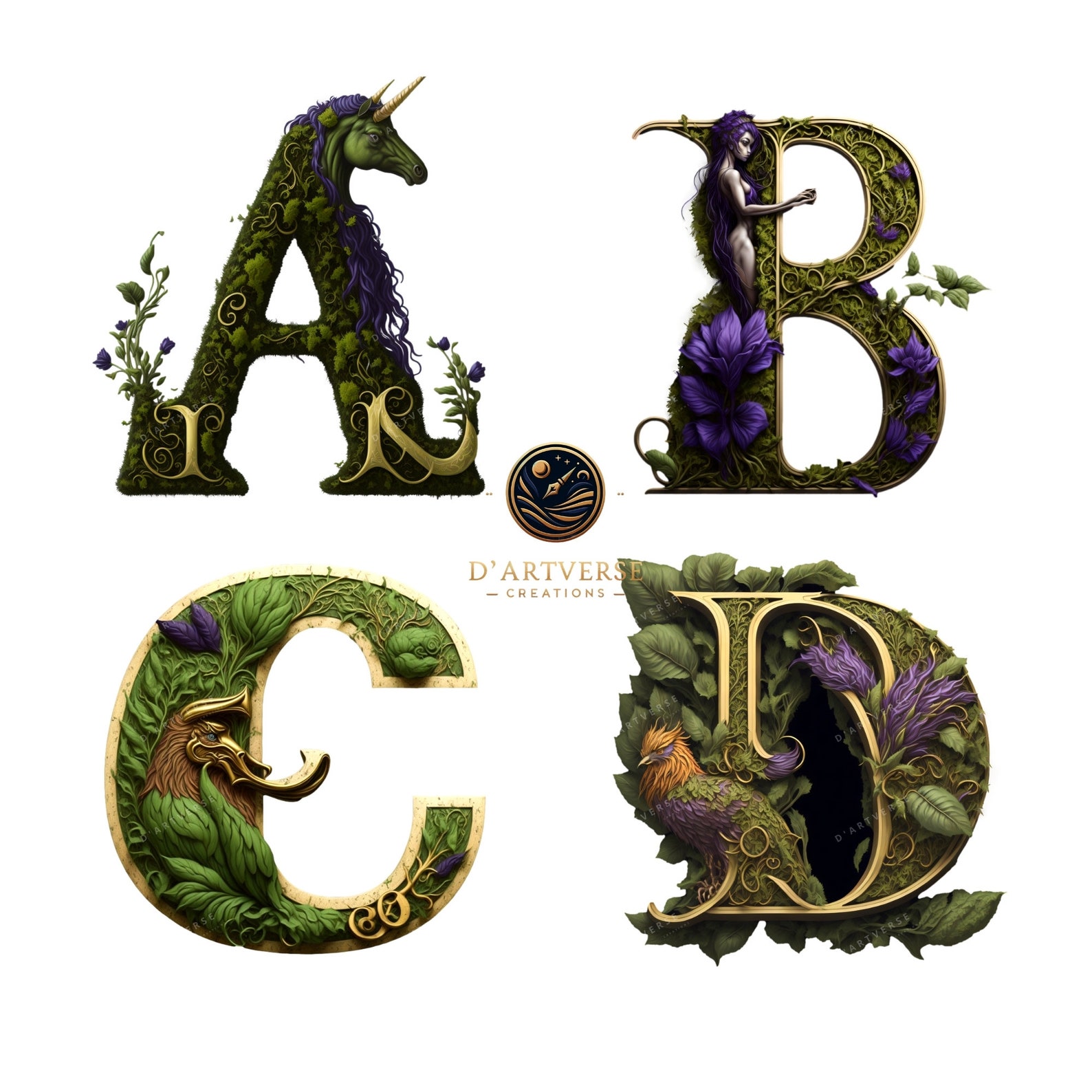 Magical Alphabet Clipart Fantasy Creatures Letters Digital Download ...
