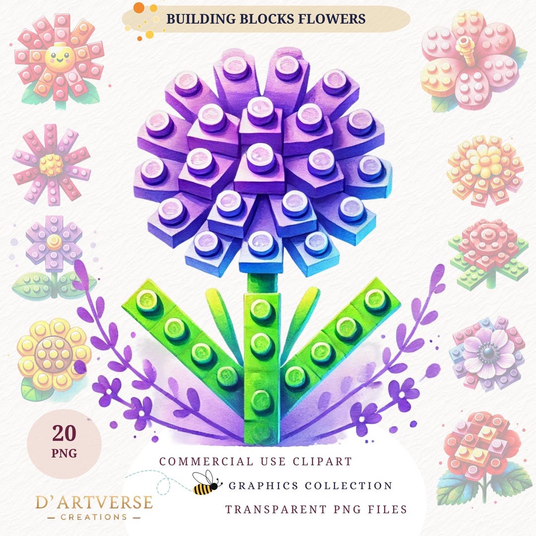 Building Blocks Flowers Clipart Watercolor Flower Graphics PNG Flower ...