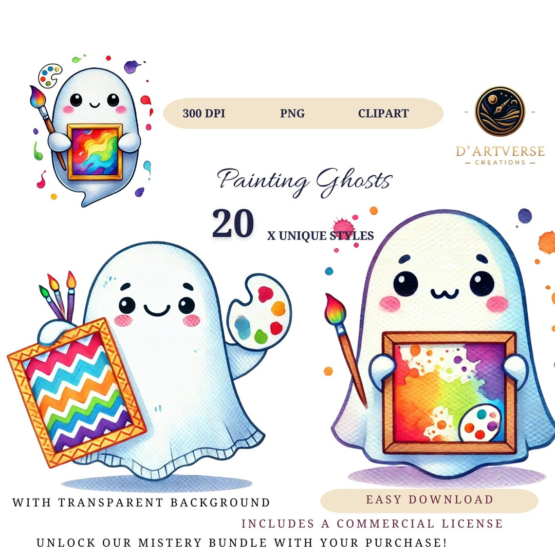 Watercolor Ghost Clipart Bundle Cute Halloween Art Spooky Graphics PNG ...
